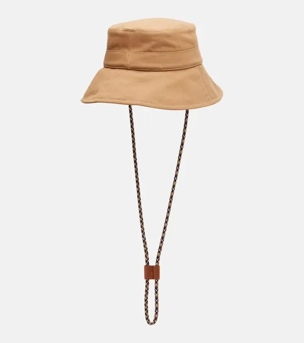 Moncler Logo Cotton Canvas Bucket Hat - Brown