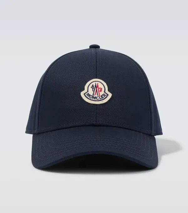 Moncler Logo Cotton Gabardine Baseball Cap - Blue