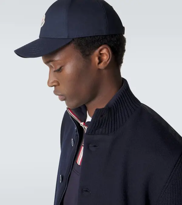 Moncler Logo Cotton Gabardine Baseball Cap - Blue