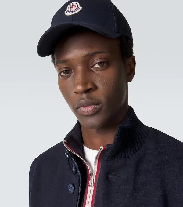 Moncler Logo Cotton Gabardine Baseball Cap - Blue
