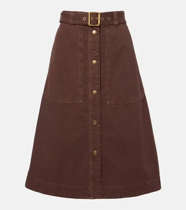 Moncler Belted Denim Midi Skirt - Brown