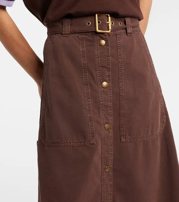 Moncler Belted Denim Midi Skirt - Brown