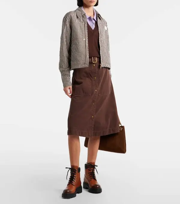 Moncler Belted Denim Midi Skirt - Brown