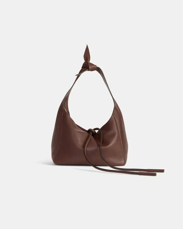 TWP Small Fisherman Bag With Ties In Leather - Saddle
