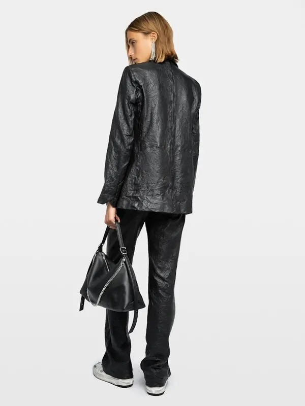 Zadig&Voltaire Valse Crinkled Leather Blazer - Black