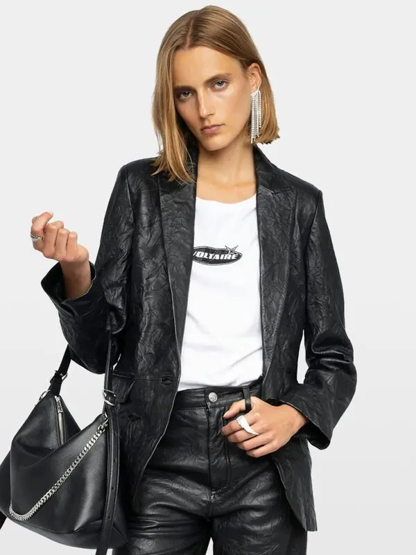 Zadig&Voltaire Valse Crinkled Leather Blazer - Black