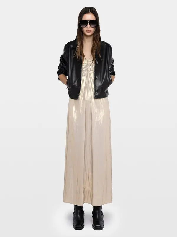 Zadig&Voltaire Rippie Satin Maxi Dress With Pleated Bodice - Gold