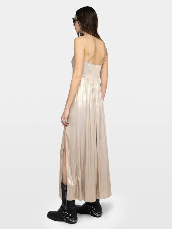 Zadig&Voltaire Rippie Satin Maxi Dress With Pleated Bodice - Gold