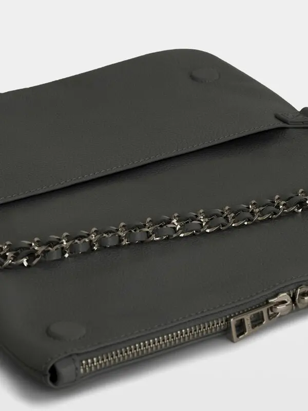 Zadig&Voltaire Grained Leather Clutch With Chain Strap - Road Silver