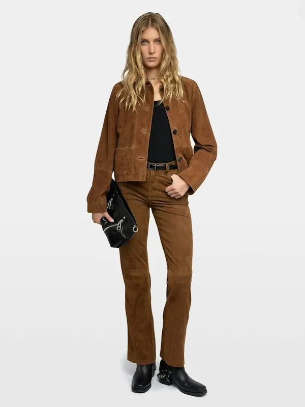 Zadig&Voltaire Suede Bootcut Pants - Cognac