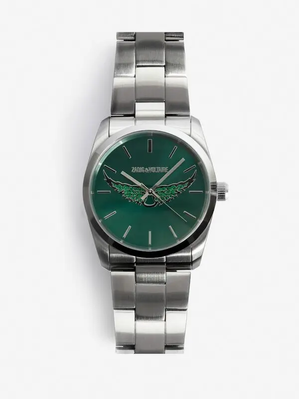Zadig&Voltaire Stainless Steel Watch With Wing Motif - Green