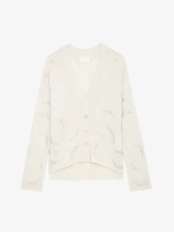 Zadig&Voltaire Mirka Diamanté Wings Cashmere Cardigan - Flake