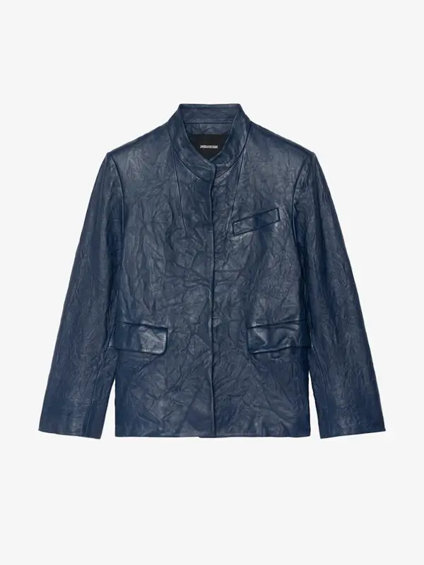Zadig&Voltaire Veryn Crinkled Leather Blazer - Blueberry