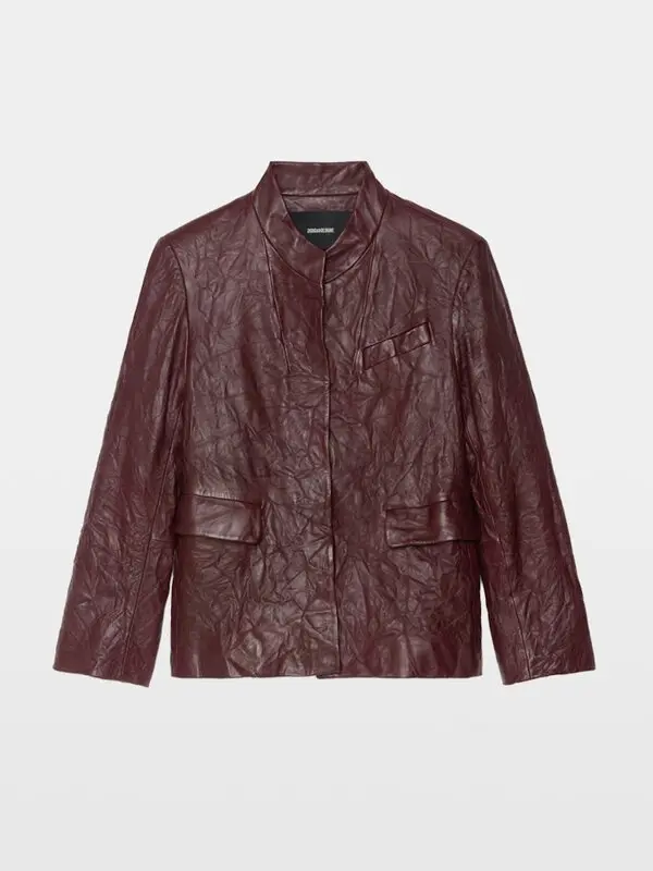 Zadig&Voltaire Veryn Crinkled Leather Blazer - Burgundy