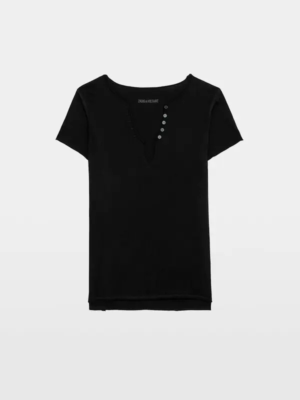 Zadig&Voltaire Organic Cotton Henley T-shirt - Black