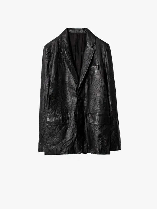 Zadig&Voltaire Valfried Crinkled Leather Blazer - Black