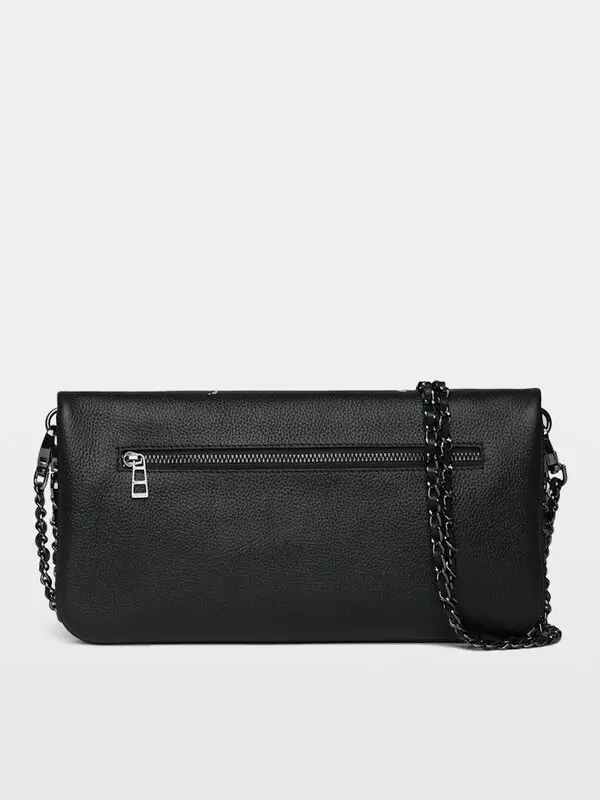 Zadig&Voltaire Grained Leather Clutch With Metal Chain - Black
