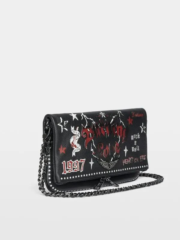 Zadig&Voltaire Grained Leather Clutch With Metal Chain - Black