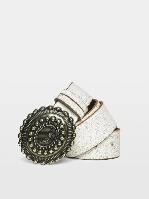 Zadig&Voltaire Santa Fe Leather Belt With Western Buckle - White