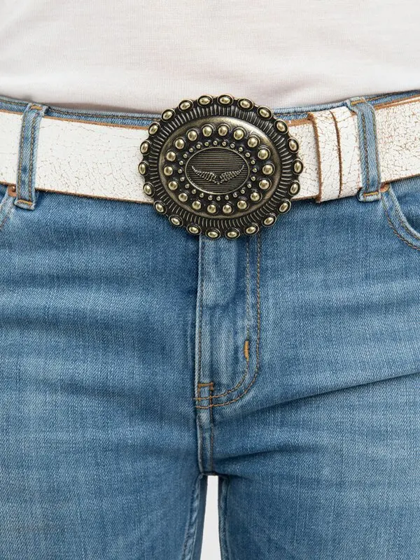 Zadig&Voltaire Santa Fe Leather Belt With Western Buckle - White