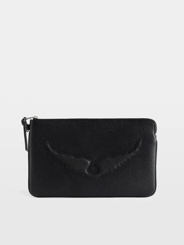 Zadig&Voltaire Grained Leather Zip Clutch - Black