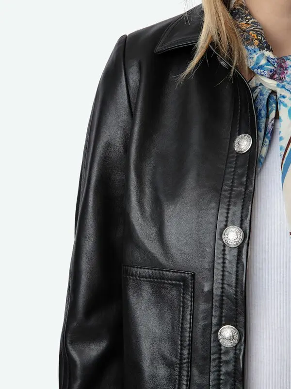 Zadig&Voltaire Litchi Leather Cropped Jacket