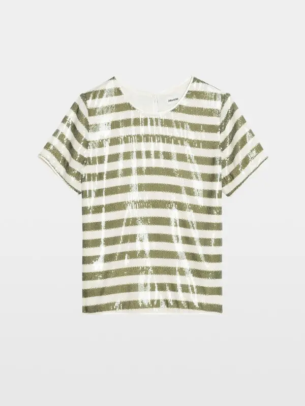 Zadig&Voltaire Tchao Sequin-striped Top - Moss