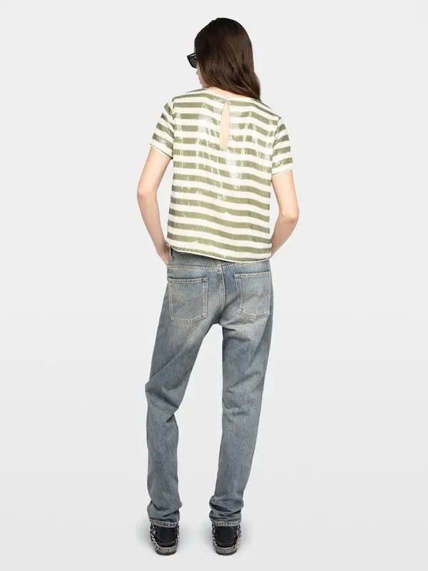 Zadig&Voltaire Tchao Sequin-striped Top - Moss