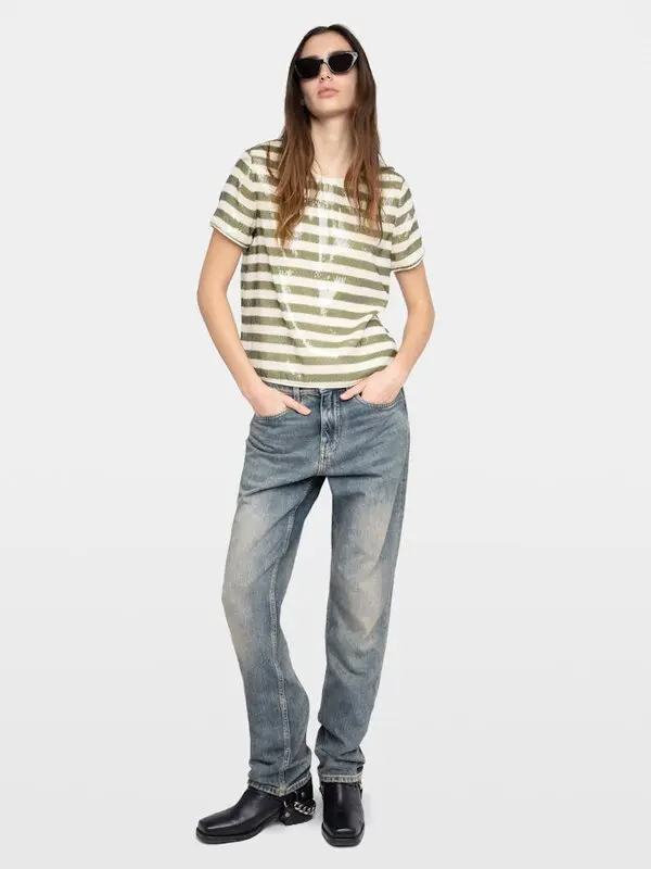 Zadig&Voltaire Tchao Sequin-striped Top - Moss