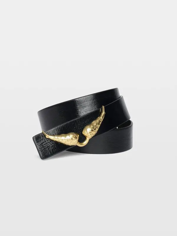 Zadig&Voltaire Rock Reversible Leather Belt With Wing Buckle - Noir