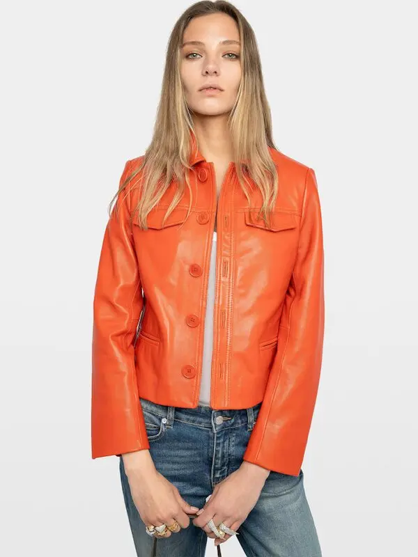 Zadig&Voltaire Liam Leather Jacket - Tangerine