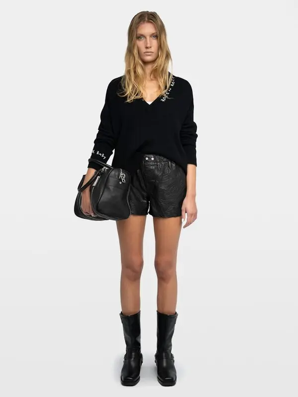 Zadig&Voltaire Pax Crinkled Leather Shorts - Black