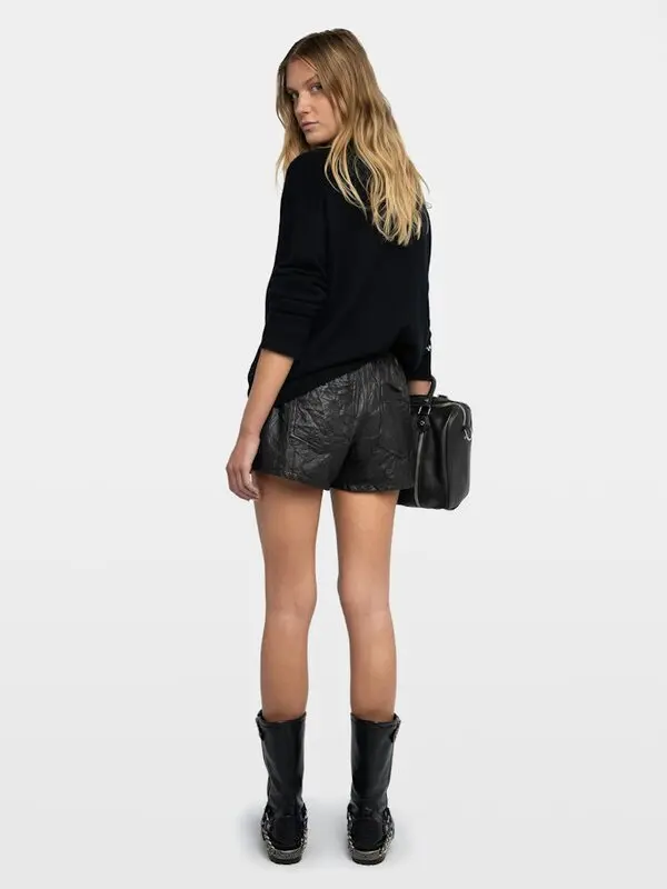 Zadig&Voltaire Pax Crinkled Leather Shorts - Black