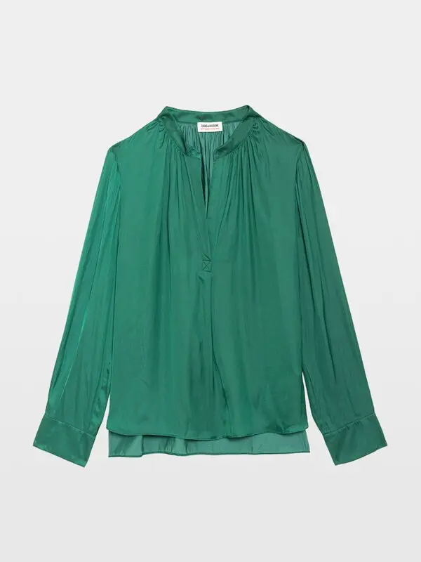 Zadig&Voltaire Satin Blouse With Gathered Details And Open Neckline - Rain Forest