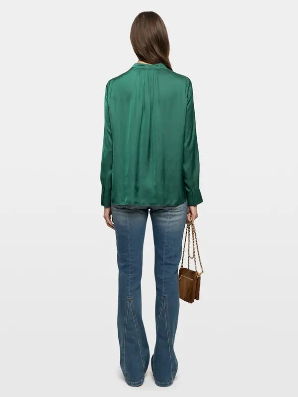 Zadig&Voltaire Satin Blouse With Gathered Details And Open Neckline - Rain Forest