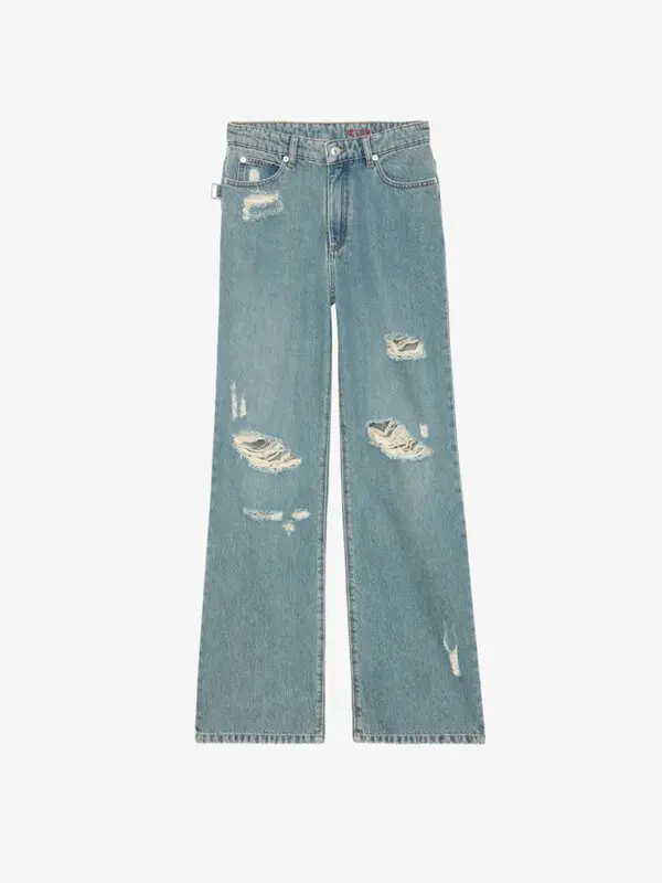 Zadig&Voltaire Elio Distressed Straight Leg Jeans - Light Blue