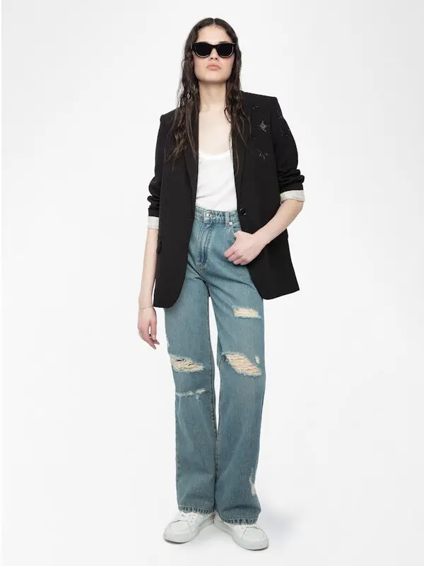 Zadig&Voltaire Elio Distressed Straight Leg Jeans - Light Blue