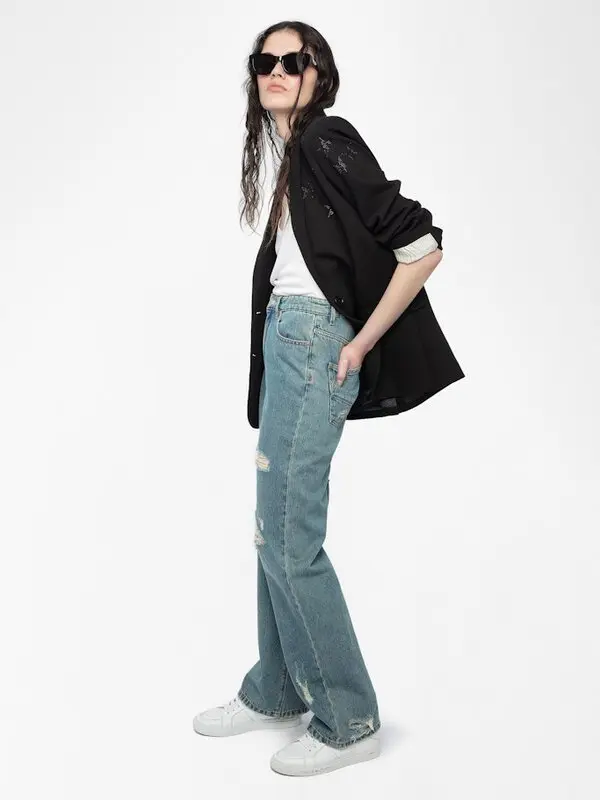 Zadig&Voltaire Elio Distressed Straight Leg Jeans - Light Blue