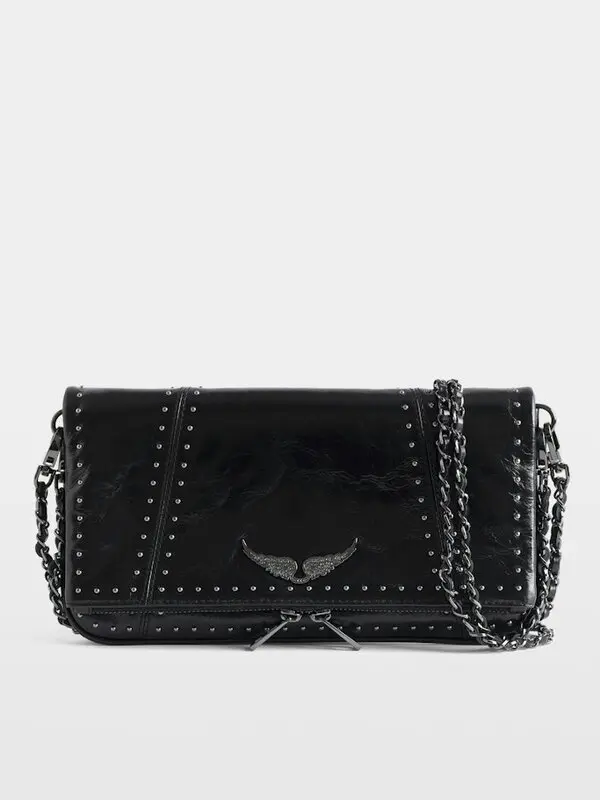 Zadig&Voltaire Rock Vintage Patent Studs Clutch - Black