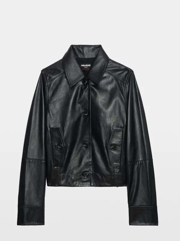 Zadig&Voltaire Liston Cropped Leather Jacket - Black