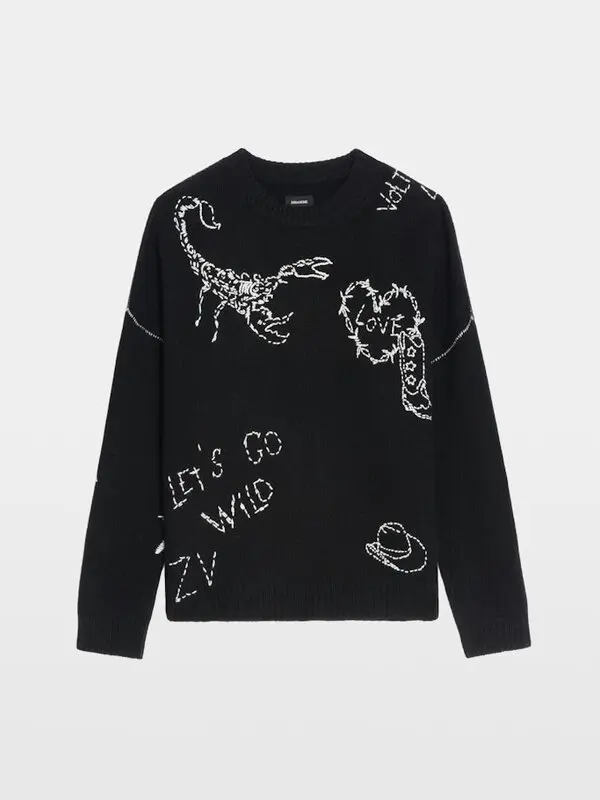 Zadig&Voltaire Baba Embroidered Wool Sweater - Black