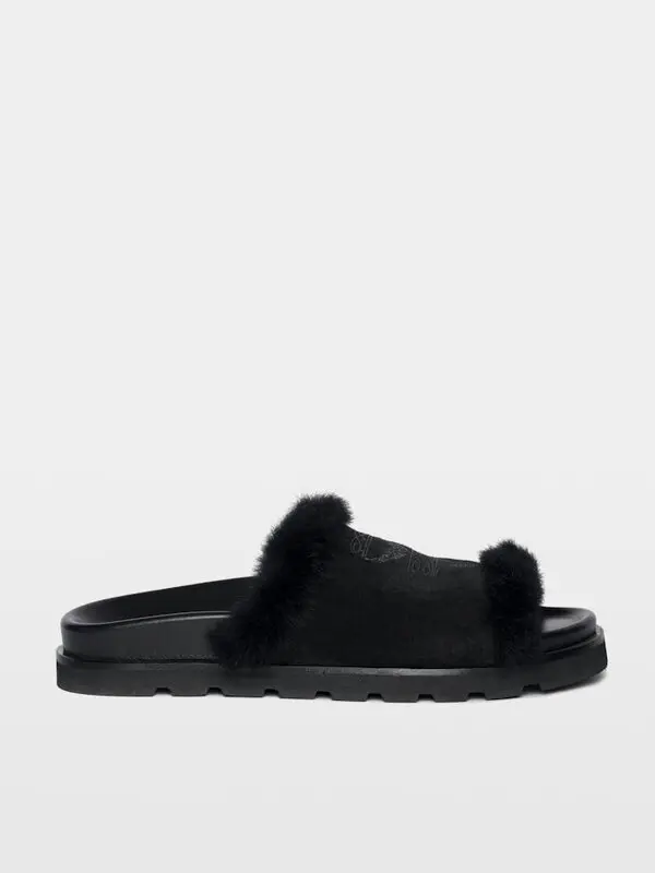 Zadig&Voltaire Teddy Shearling Open Mules - Black