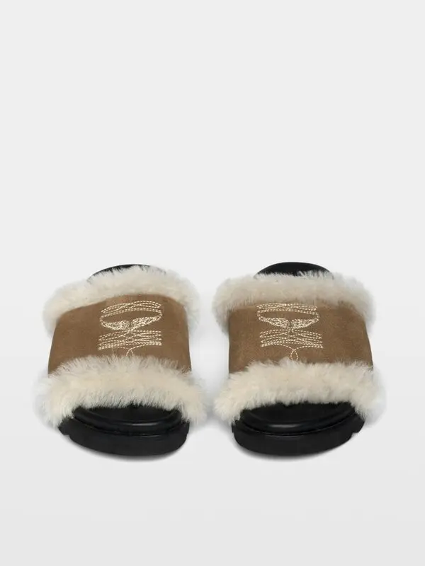 Zadig&Voltaire Teddy Shearling Open Mules - Cognac