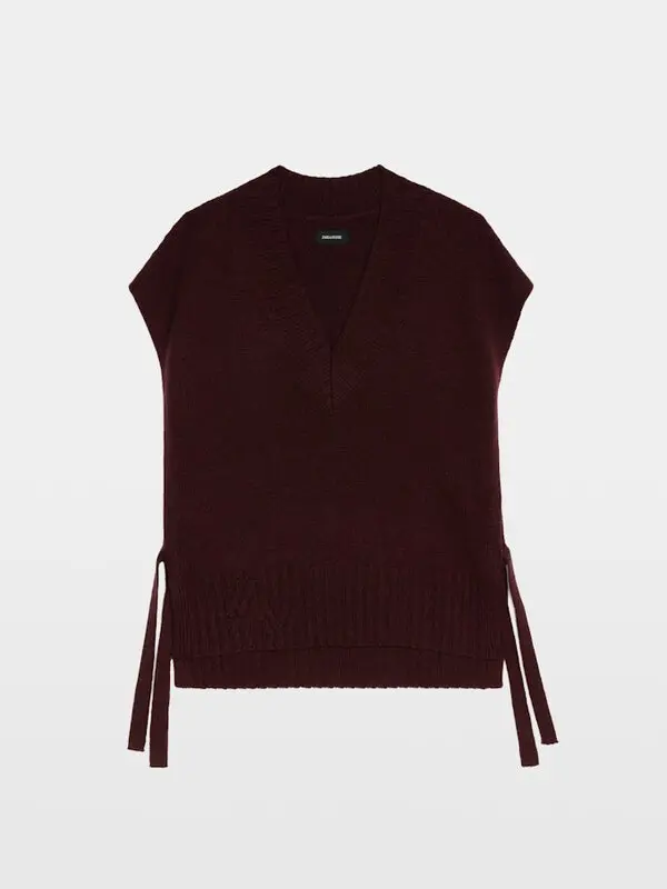 Zadig&Voltaire Maddy Sleeveless V Neck Sweater - Burgundy