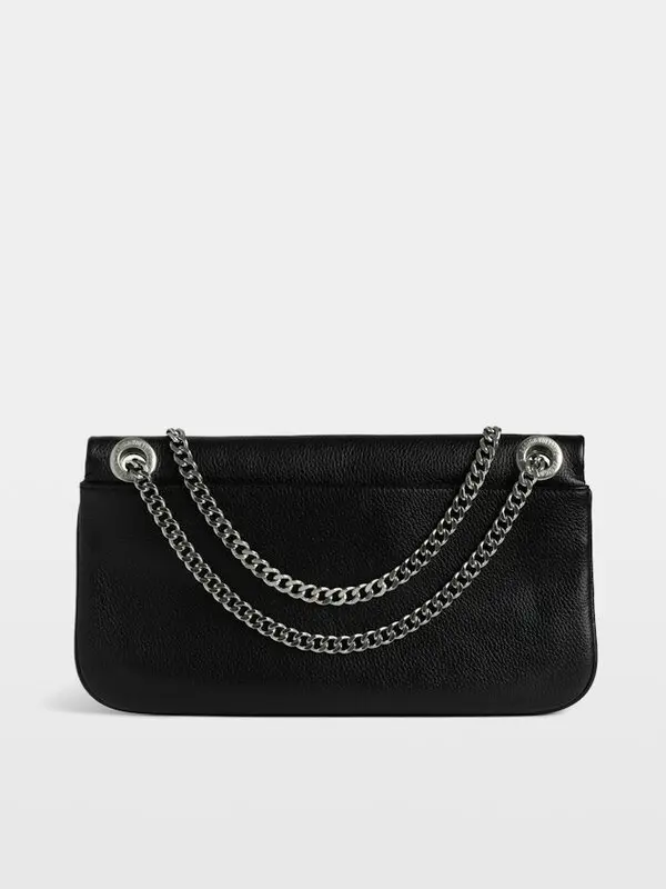 Zadig&Voltaire Rock Ii Grained Leather Clutch With Rhinestone Wings - Black