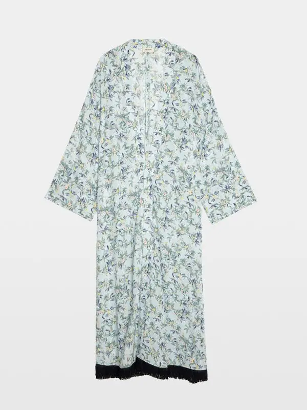 Zadig&Voltaire Long Viscose Floral Blue Kimono - Cloud
