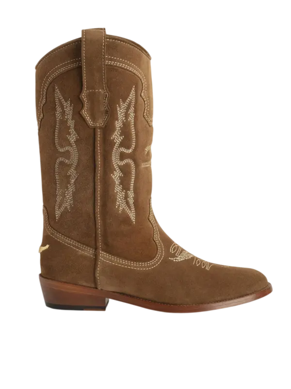 Zadig&Voltaire Tex Western Suede Boots - Cognac