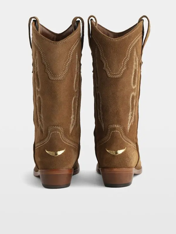 Zadig&Voltaire Tex Western Suede Boots - Cognac