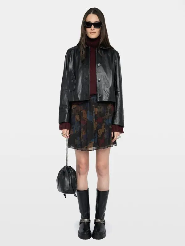 Zadig&Voltaire Printed Short Chiffon Skirt - Dark Chocolate