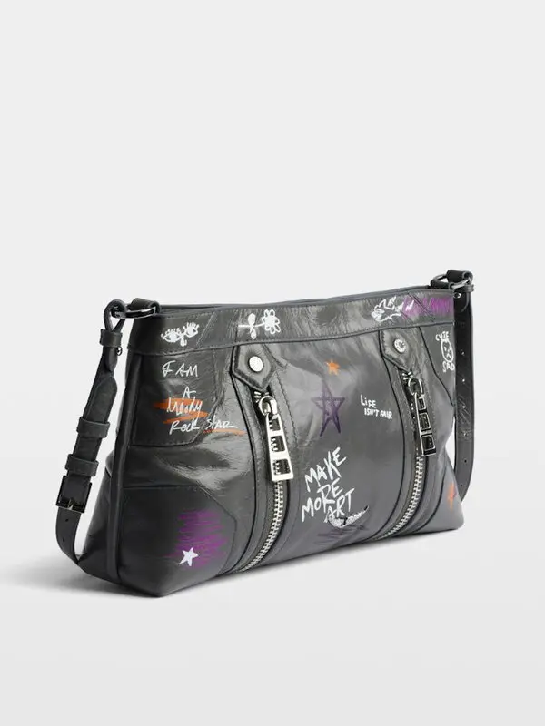 Zadig&Voltaire Patent Leather Humberto Bag With Vintage Effect And Humberto Cruz Print - Road